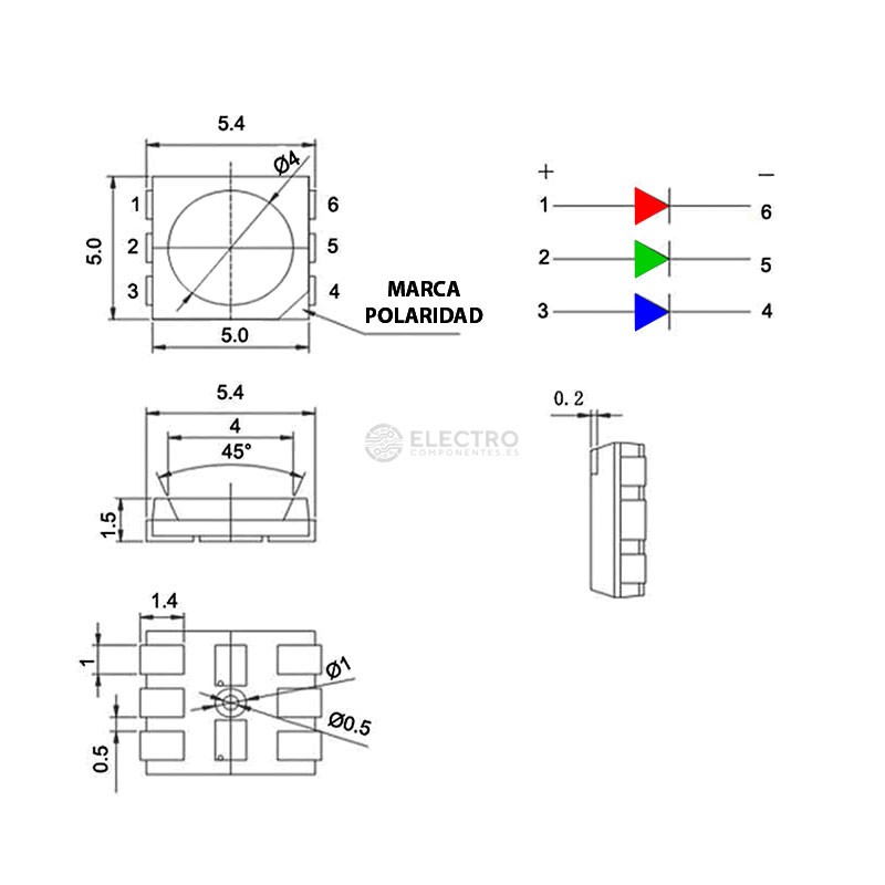 LED SMD 5050 60mA - RGB Anodo comun