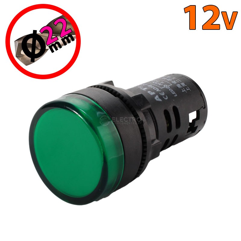 Piloto LED VERDE para cuadro 12v 22mm 20mA IP65