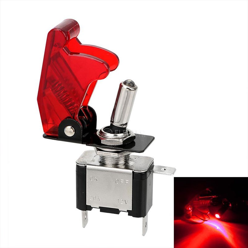 Interruptor palanca LED cubierta abatible ROJO 12v 20A seguridad Flick Flip