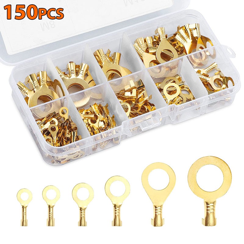 Kit de 150 terminales anillo dorados para crimpar cable M3 M4 M5 M6 M8 M10